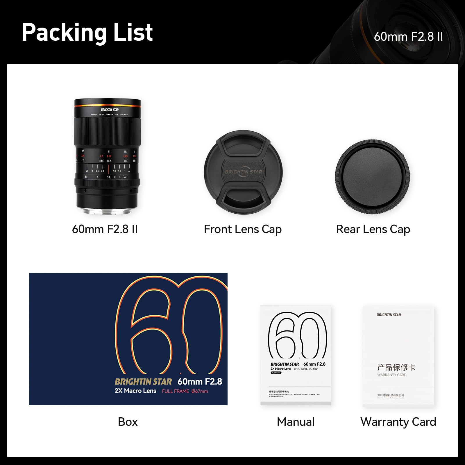Brightin Star 60mm F2.8 2X Macro Magnification Manual Focus Mirrorless Camera Lens, Fit for Panasonic LUMIX Olympus Micro4/3 G7, G85, GX9, G7KS, EPM1/2, EM1, E-P1/P2/P3/P5, PL 1/2/3/5/6, G2/3/5/6
