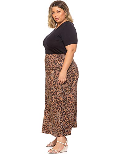 Women's Plus Size Maxi Skirt Fold Over High Waist Long Skirts, Brown Leopard, 4X