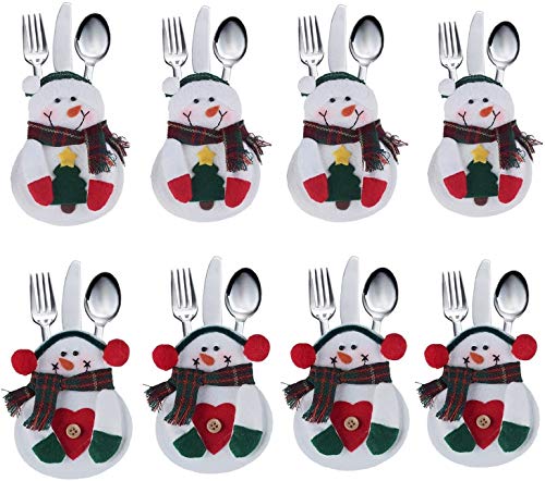 Warmstor 8 Pieces Christmas Cutlery Bag Cute Snowman Silverware Tableware Holder Knife Fork Bag Pouch Decor for Home Dinner Table, Festival Holiday Party, Christmas Tree Decoration