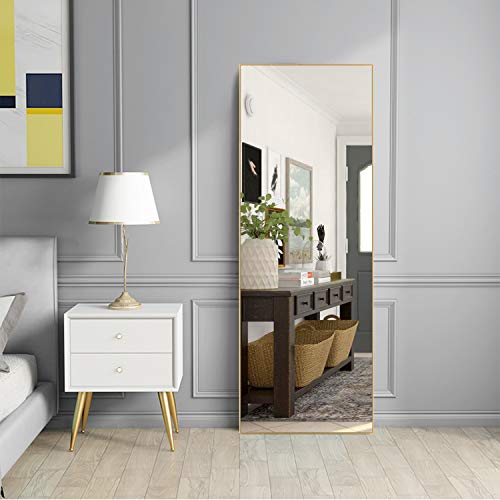 KIAYACI Wall Mirror Full Length Full Body Mirror Bedroom Dressing Mirror Standing Hanging or Leaning Against Wall Aluminum Alloy Frame(Gold, 43" x 16")