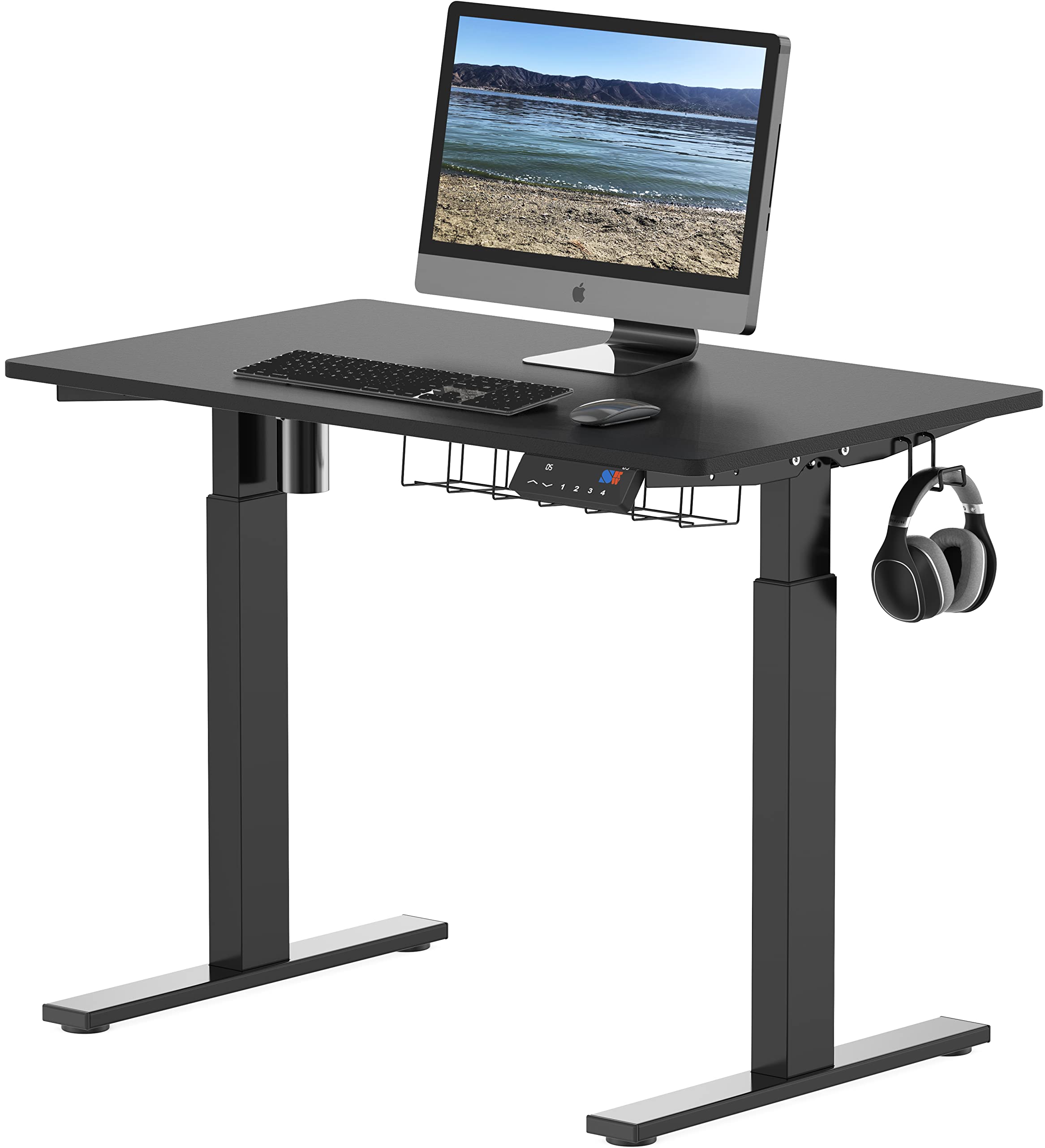 SHW 40-Inch Electric Height Adjustable Standing Desk with Memory Preset and Cable Management Tray, Black