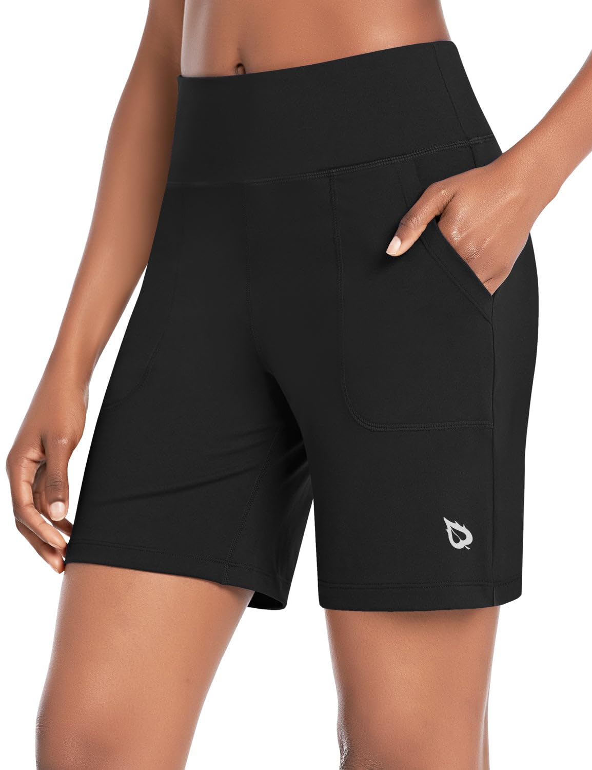 BALEAF Women's 7" Athletic High Waisted Running Bermuda Shorts with Pockets Black XX-Large