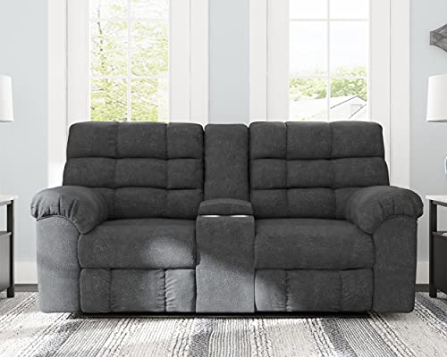 Signature Design by Ashley Wilhurst Reclining Loveseat with Console, Almost Black