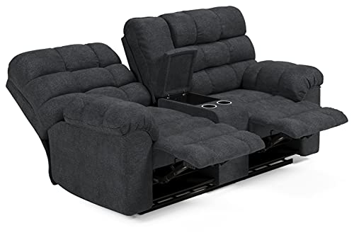 Signature Design by Ashley Wilhurst Reclining Loveseat with Console, Almost Black
