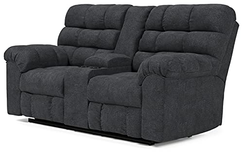 Signature Design by Ashley Wilhurst Reclining Loveseat with Console, Almost Black