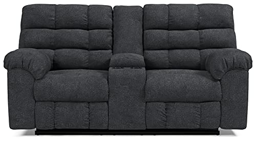 Signature Design by Ashley Wilhurst Reclining Loveseat with Console, Almost Black