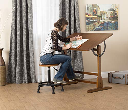Studio Designs Vintage Drafting Table + Swing Arm Lamp Bundle | Solid Wood Table with Built-in Pencil Groove + Flexible Steel Spring Lamp with Clamp