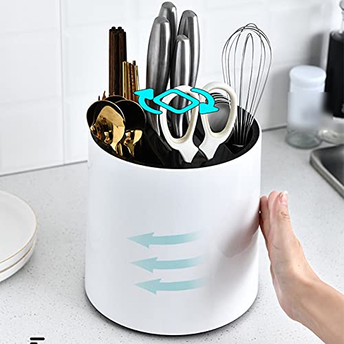 Yalych Utensil Caddy Kitchen Rotatable Tableware Storage Box, Chopsticks Fork Holder Cutlery Drain Rack, Spoon Fork Shelf Storage Holder Box Pen Holder