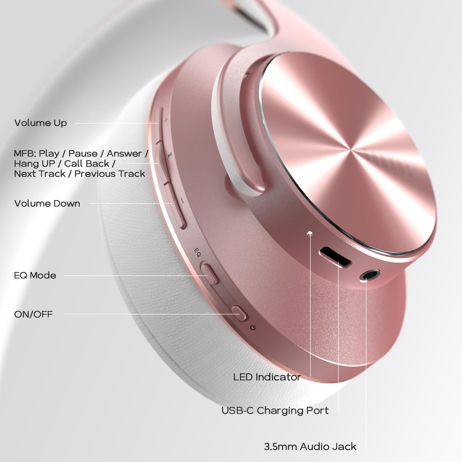 DOQAUS Bluetooth Headphones Over Ear, 90 Hours Playtime Wireless Headphone with 3 EQ Modes, Noise Isolating HiFi Stereo with Deep Bass, Microphone, Soft Earpads for Cellphone/PC