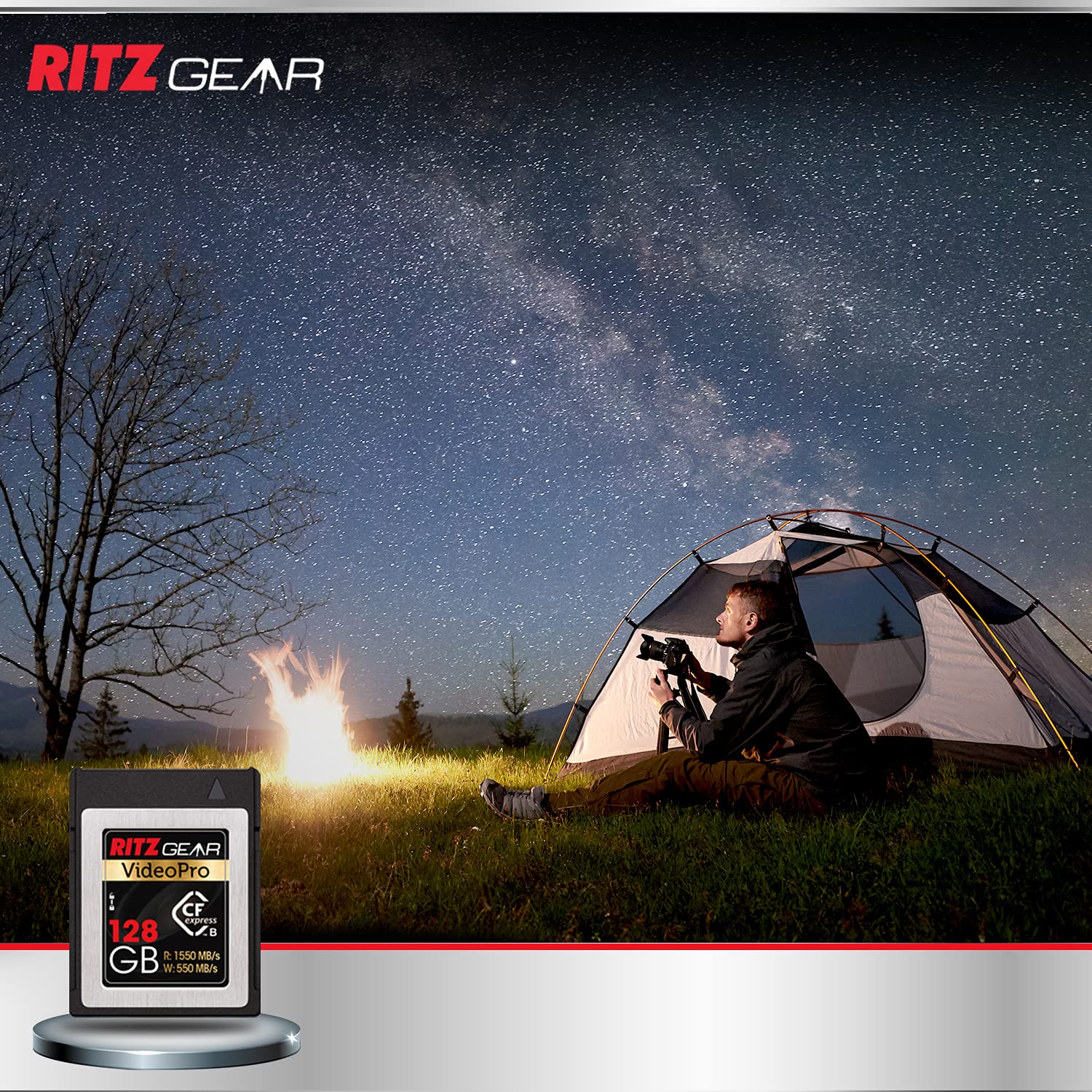 Ritz Gear Video Pro CFExpress Type B Card 128GB (1550/550 R/W) with PCIe 3.0 X4 Host Adapter