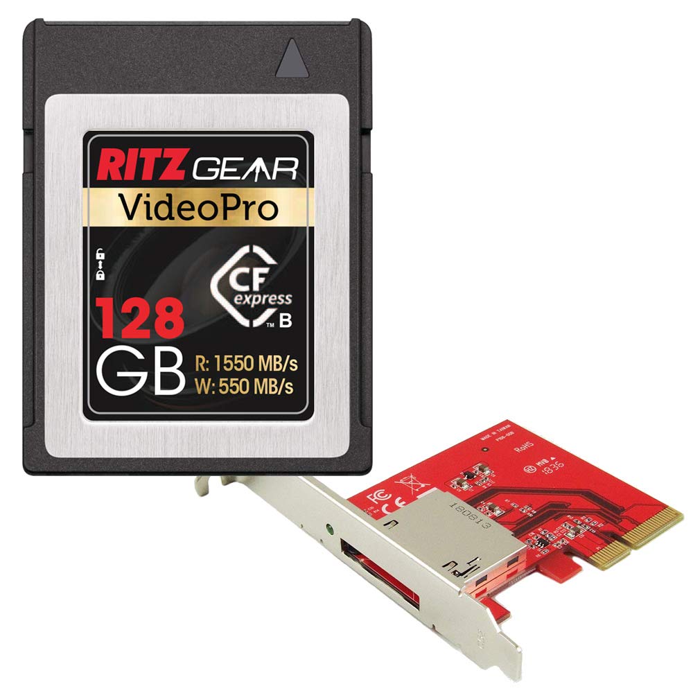 Ritz Gear Video Pro CFExpress Type B Card 128GB (1550/550 R/W) with PCIe 3.0 X4 Host Adapter