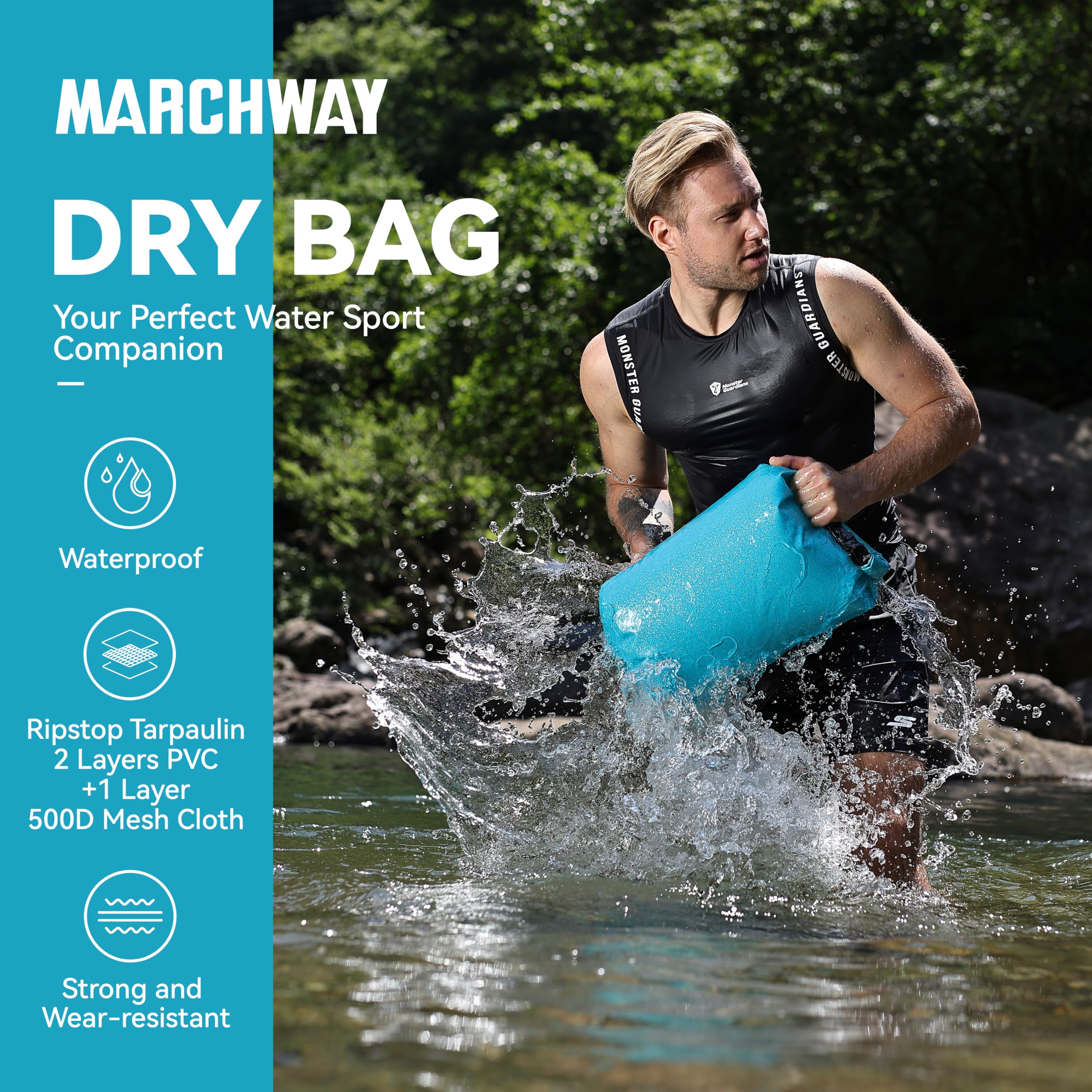 MARCHWAY Floating Waterproof Dry Bag Backpack 5L/10L/20L/30L/40L, Roll Top Sack Keeps Gear Dry for Kayaking, Rafting, Boating, Swimming, Camping, Hiking, Beach, Fishing (Shiny Blue, 5L)
