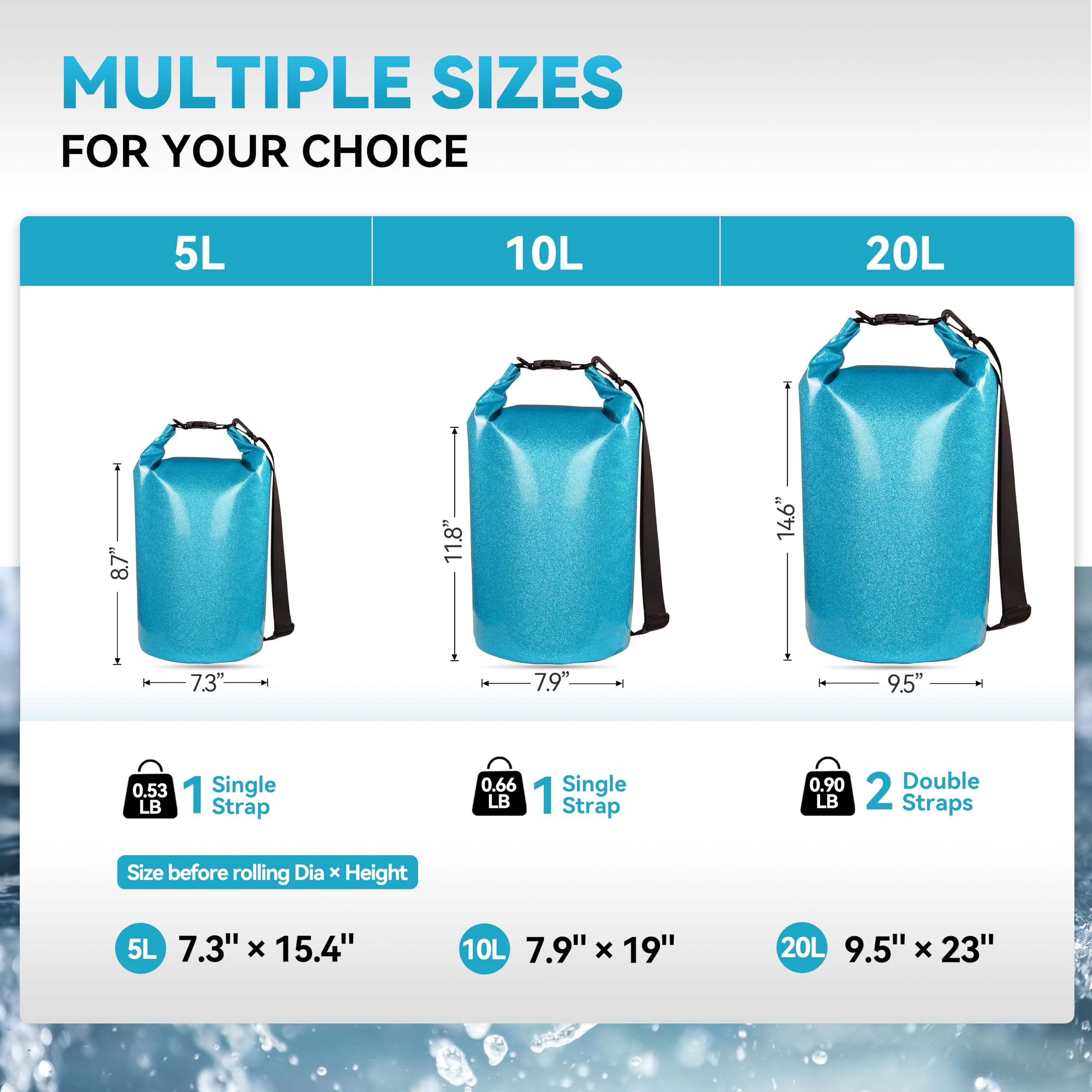MARCHWAY Floating Waterproof Dry Bag Backpack 5L/10L/20L/30L/40L, Roll Top Sack Keeps Gear Dry for Kayaking, Rafting, Boating, Swimming, Camping, Hiking, Beach, Fishing (Shiny Blue, 5L)