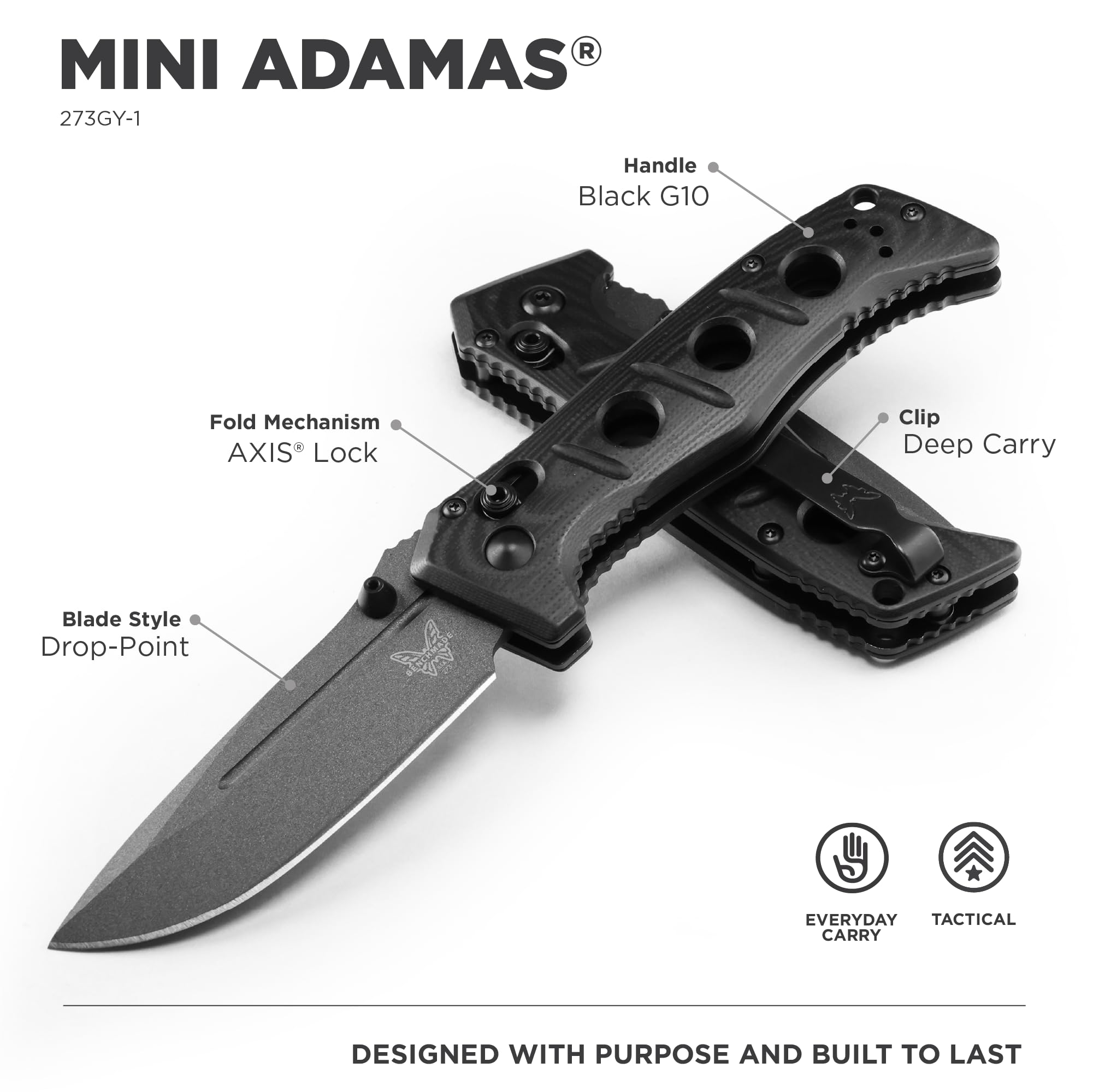 Benchmade - Mini Adamas 273 Tactical Knife with Black G10 Handle (273GY-1)
