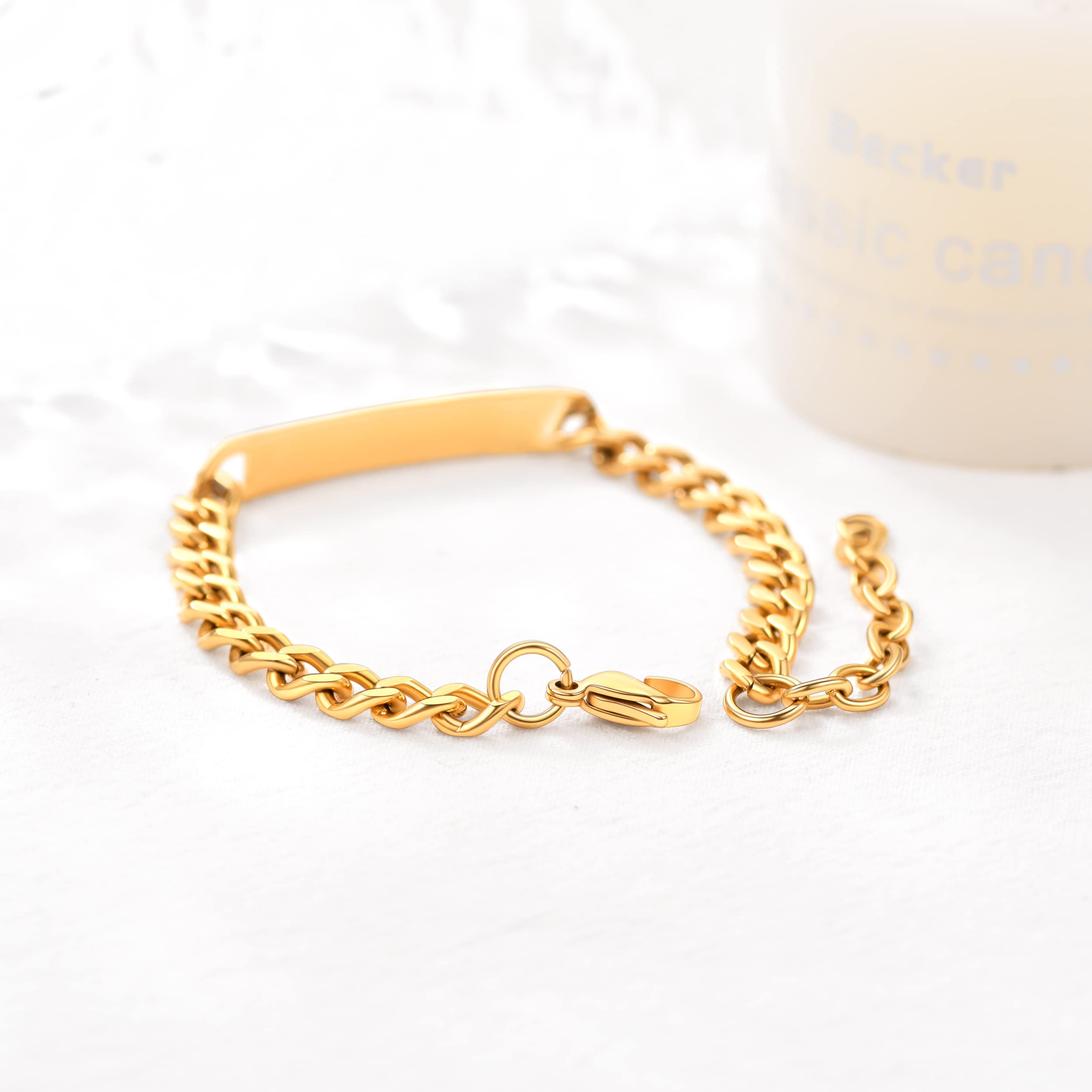 U7 Engraved ID Bracelet Adjustable 7" to 9" Gold Plated Cuban Chain Custom Coordination Quote Message Bar Bracelets for Men Women