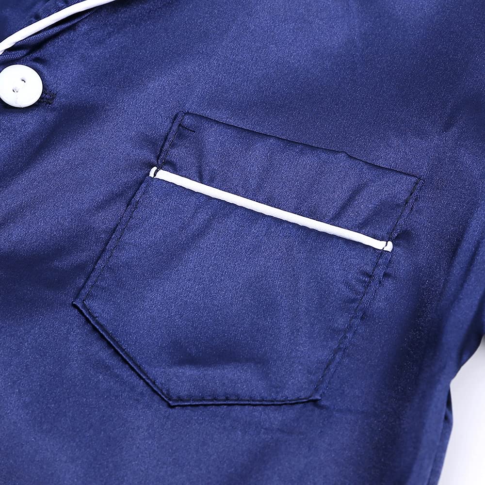 MYGBCPJS 2Pcs Boys Girls Satin Pajamas Set Long Sleeve Classic Silk Pjs Sleepwear Button-Down Top + Pants Loungewear