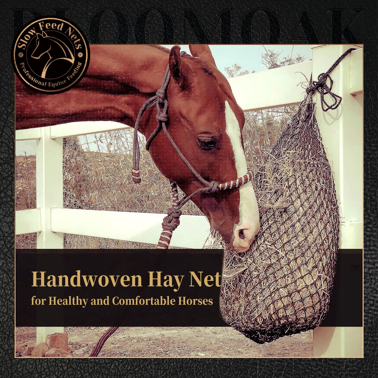 Bloomoak Slow Feed Hay Net for Horses, 40" Hay Bag with 2 inch Hole for Horse and Goat, Heavy Duty PE,Easy Fill with Rings…