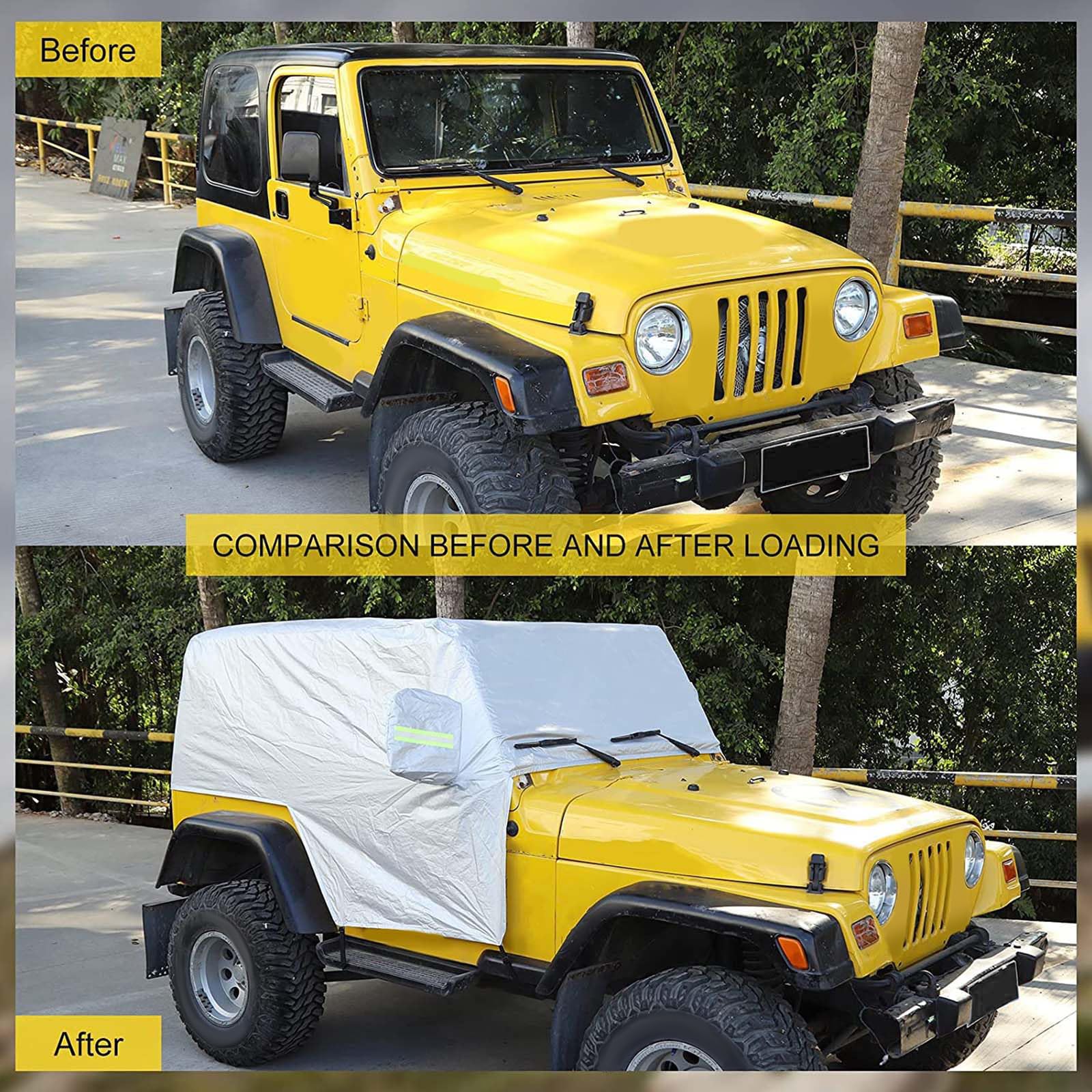 RT-TCZ Car Rain Snow Sunshade Cover Accessories for 1997-2006 Jeep Wrangler TJ Windproof Dustproof Scratch Resistant Outdoor UV Protection Auto Cover