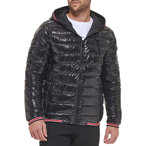 Calvin Klein Men's Hooded Super Shine Puffer Jacket, Black, X-Large