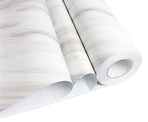 White Marble Adhesive Paper Gloss Vinyl Wrap For Kitchen Countertop Peel Stick Shelf Liners Decal 15.8inch by 79inch