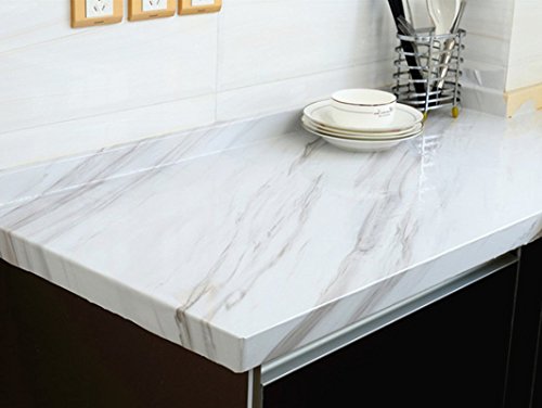 White Marble Adhesive Paper Gloss Vinyl Wrap For Kitchen Countertop Peel Stick Shelf Liners Decal 15.8inch by 79inch