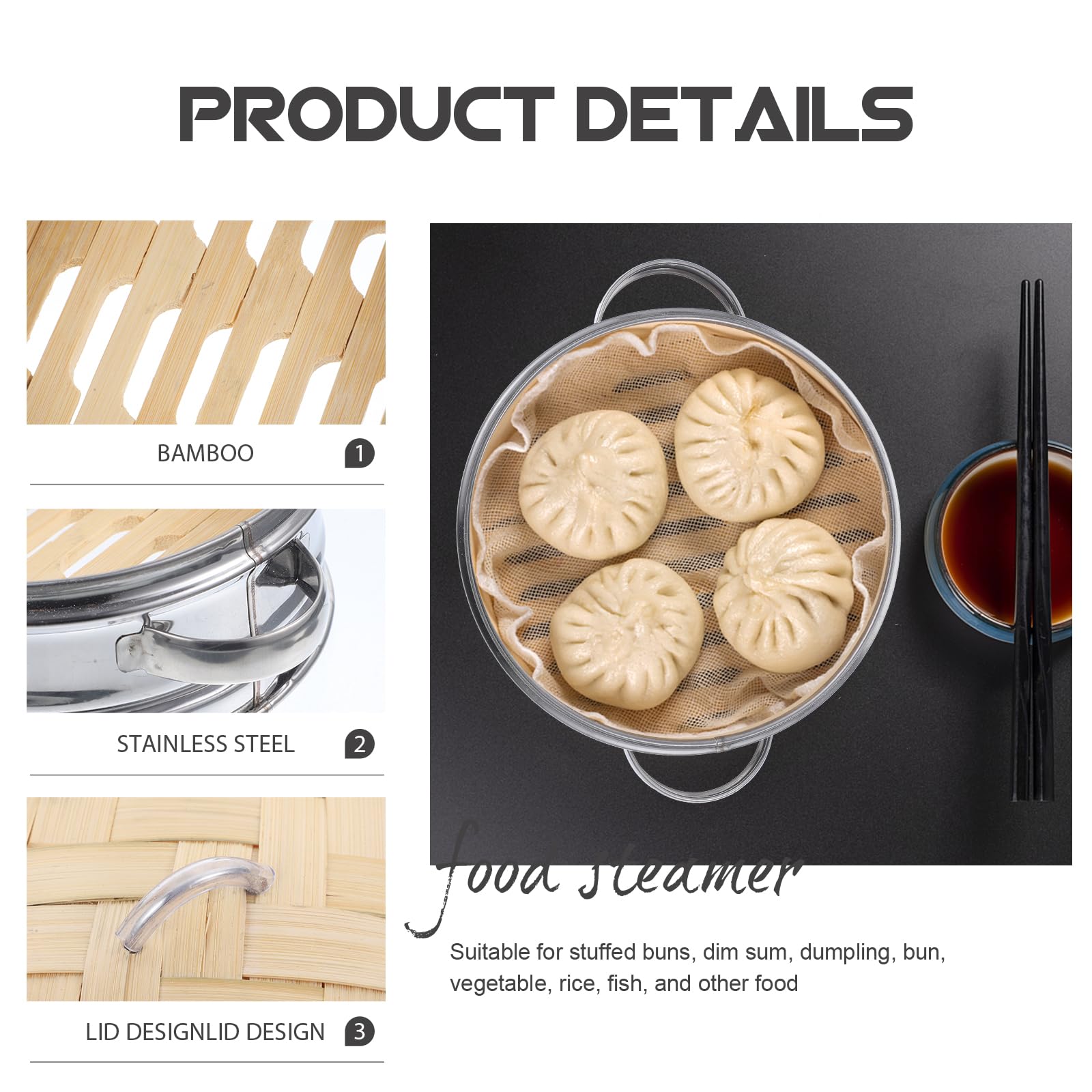 Bamboo Steamer Basket for Chinese Asian Cuisine?5.7INCH Steaming Basket Bun Vegetable Steamer, Dumpling Steamer Bamboo Steam Basket For Steaming Dim Sum Dumplings Buns Vegetables Fish Rice