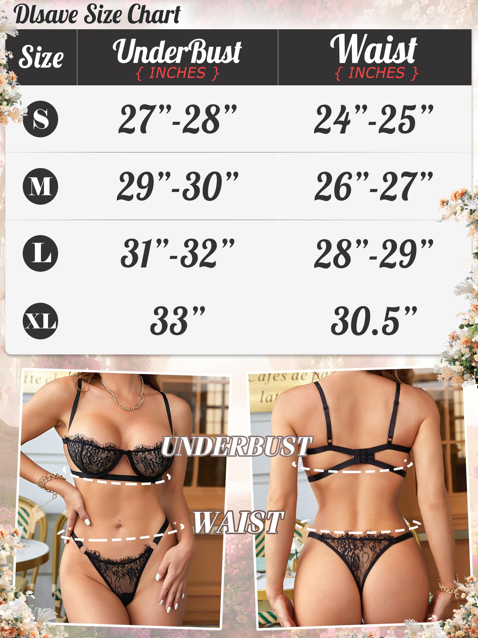 Dlsave Sexy Lingerie for Women Eyelash Lace Mesh Matching Bra and Panty Sets Push Up Lace Bralette 2 Piece Lingerie Set Lblue