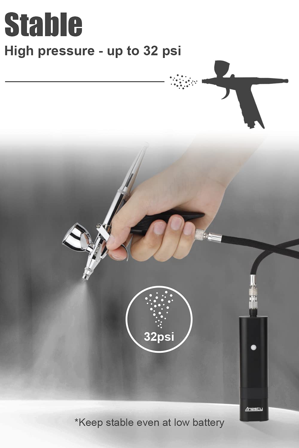Anesty AHPPro High Pressure Cordless Airbrush Kit, Portable Airbrush Compressor,Connect Air hose Compressor for Makeup,Cake Decoration,Barber, Painting Model,Painting Nail Black