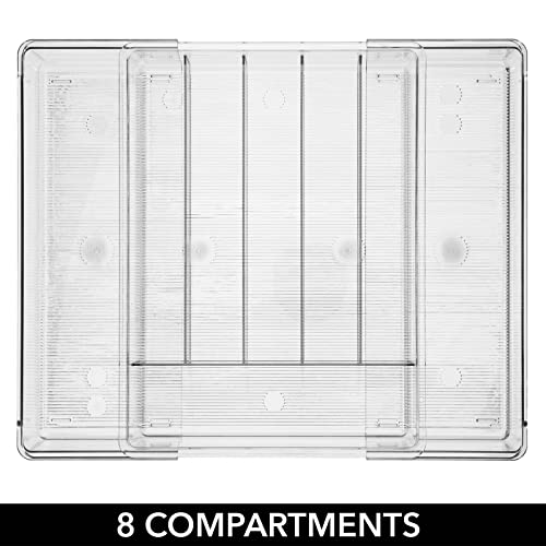 mDesign Dual Expandable Plastic In-Drawer Utensil Organizer Tray Deep 6 Divided Sections for Kitchen; Holds Cutlery, Flatware, Silverware, Cooking Utensils, Ligne Collection, 2 Pack, Clear