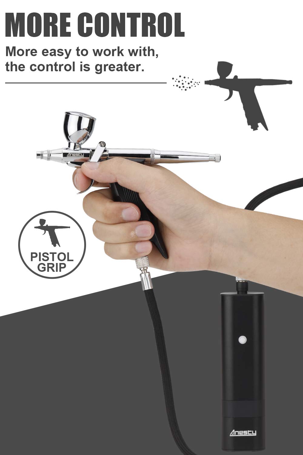 Anesty AHPPro High Pressure Cordless Airbrush Kit, Portable Airbrush Compressor,Connect Air hose Compressor for Makeup,Cake Decoration,Barber, Painting Model,Painting Nail Black