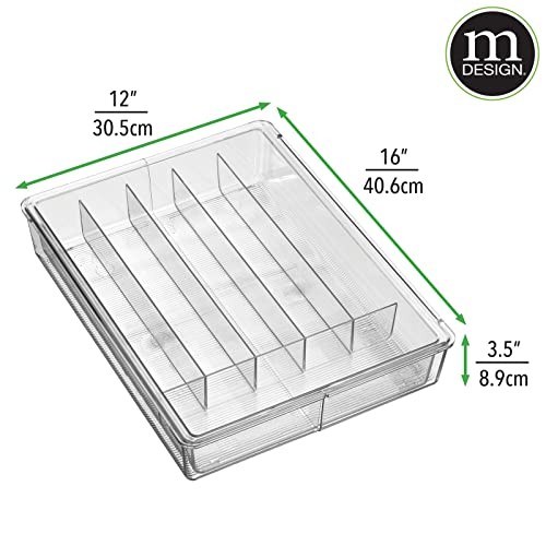 mDesign Dual Expandable Plastic In-Drawer Utensil Organizer Tray Deep 6 Divided Sections for Kitchen; Holds Cutlery, Flatware, Silverware, Cooking Utensils, Ligne Collection, 2 Pack, Clear