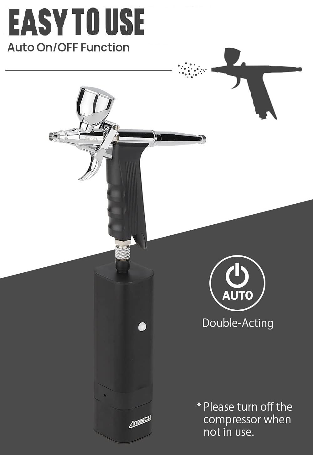 Anesty AHPPro High Pressure Cordless Airbrush Kit, Portable Airbrush Compressor,Connect Air hose Compressor for Makeup,Cake Decoration,Barber, Painting Model,Painting Nail Black