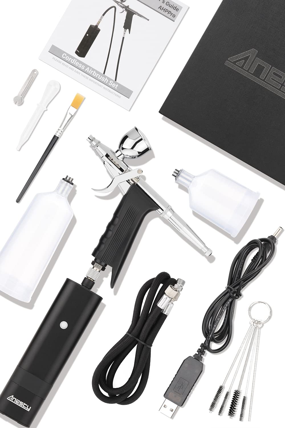 Anesty AHPPro High Pressure Cordless Airbrush Kit, Portable Airbrush Compressor,Connect Air hose Compressor for Makeup,Cake Decoration,Barber, Painting Model,Painting Nail Black