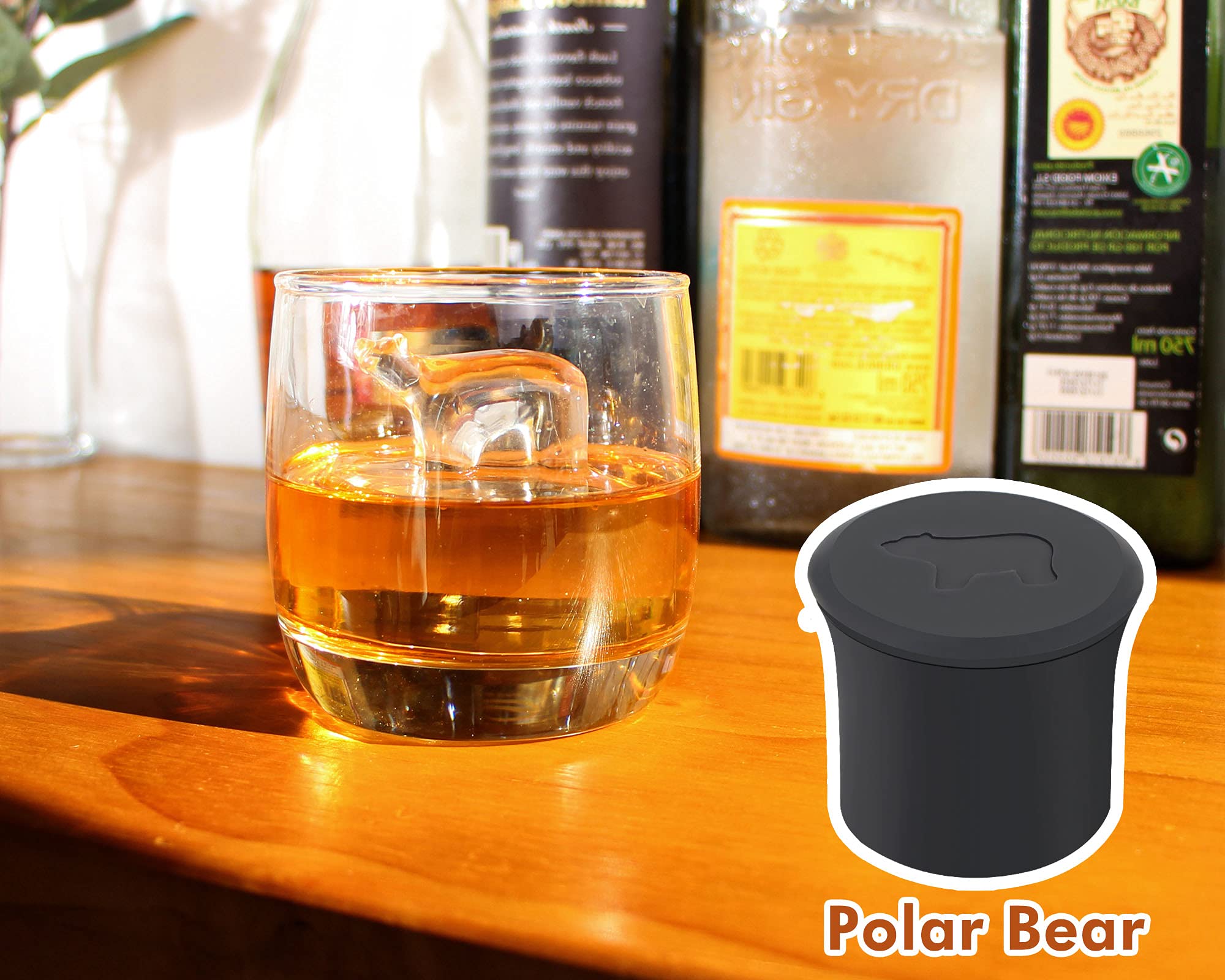 Webake Silicone Individual Ice Mold, 3D Polar Bear Ice Mold Igloo Icehouse Fun Ice Cube Molds with Lid, 4 Pack Round Ice Ball Molds for Whiskey, Cocktails and Juice Beverages