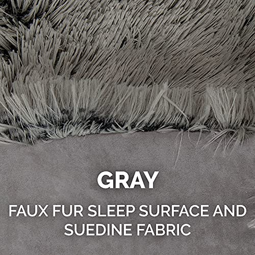 Furhaven Self-Warming Cat Bed for Indoor Cats, 4-Beds-in-1 & Washable - Plush Long Faux Fur Convertible Cuddler - Gray, Large, 35.5"L x 30.0"W x 0.5"Th