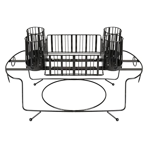 HOME DISTRICT Buffet Caddy for Plates, Utensils, Napkins 2 Tier Silverware Holder Dinner Plate Holder, Black Metal with Scroll Design
