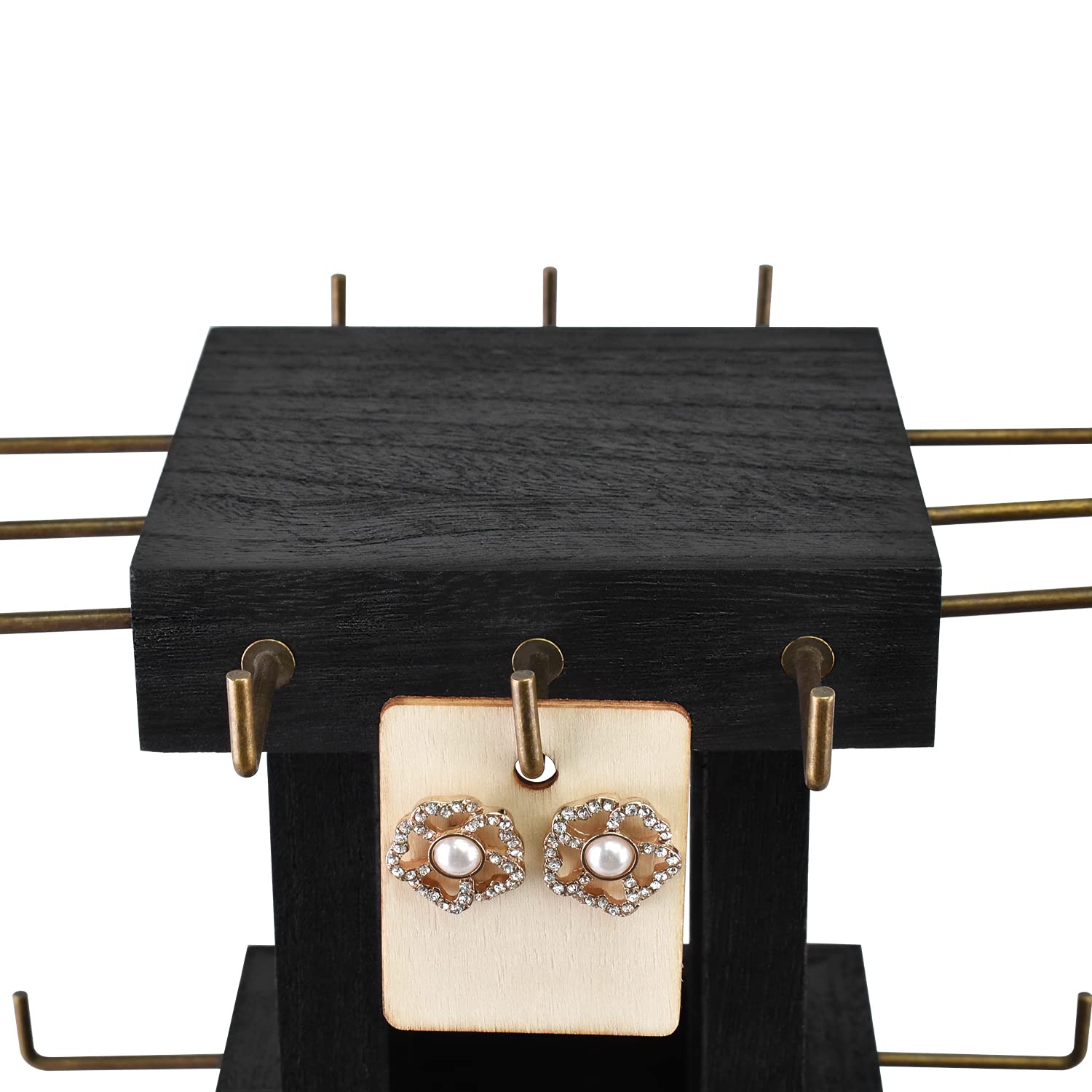 Ikee Design 36 Hooks Wood Rotating Keychain Holder Display Stand,3 Tier Jewelry Display Tree Stand,Bracelet Holder, Earring Rack for Vendors and Selling, Black Color