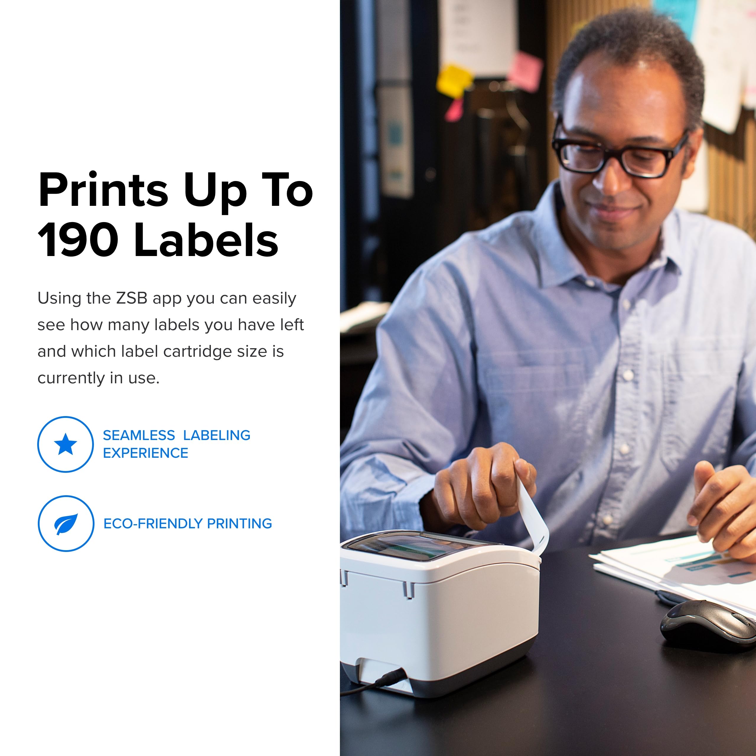 ZEBRA ZSB Series Labels - Potato Starch-Based Printer Label Paper - Recyclable Cartridge for Stickers - Versatile, Cloud-Based Adhesive - Address, 1.25" x 3.5"