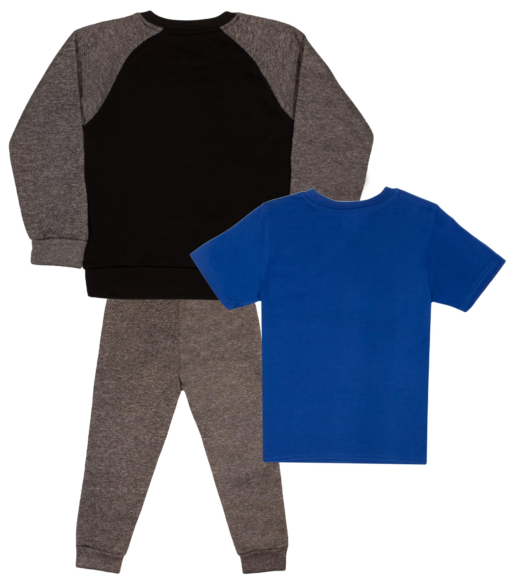 Minecraft Boys 3 Piece Fleece Pants Sets, Crew Neck Sweatshirt, T-Shirt, and Pants 3-Pack Bundle Set for Boys (Black/Blue, Size 4)