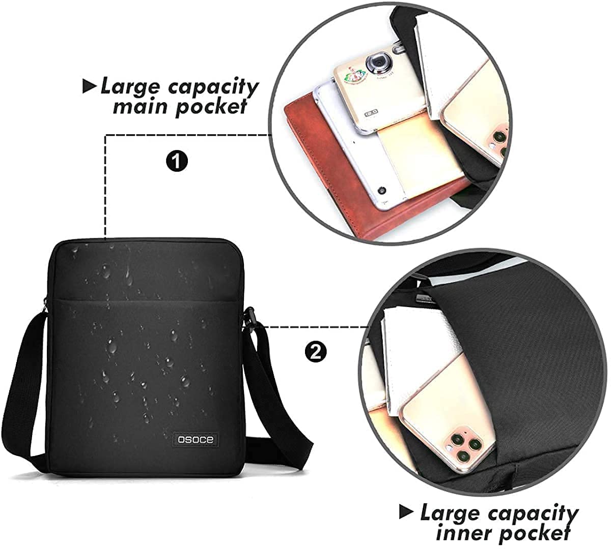 OSOCE Messenger Bag, Crossbody Bag Shoulder Bag for Men Water Resistant Man Bag Man Purse for Business Office, L