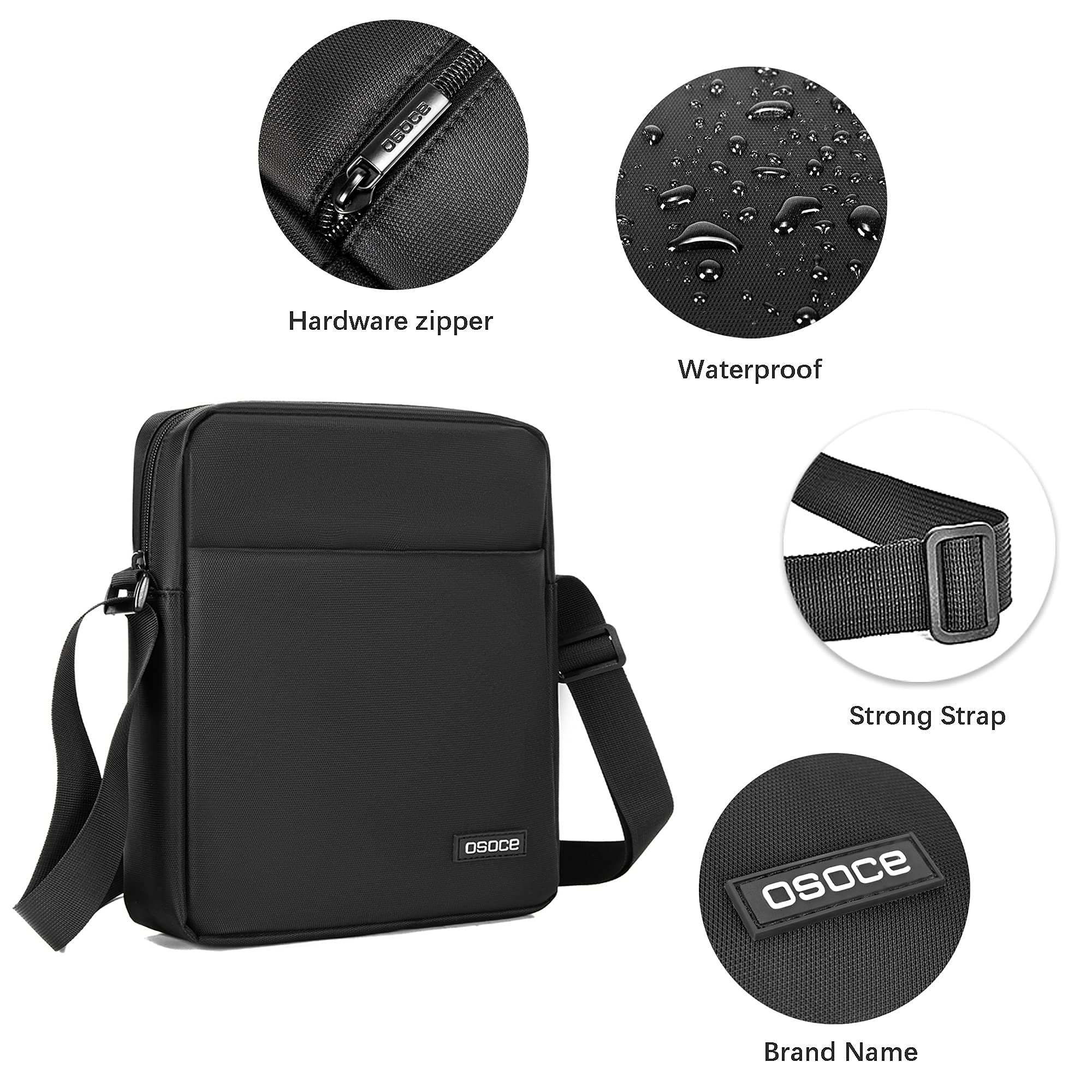 OSOCE Messenger Bag, Crossbody Bag Shoulder Bag for Men Water Resistant Man Bag Man Purse for Business Office, L