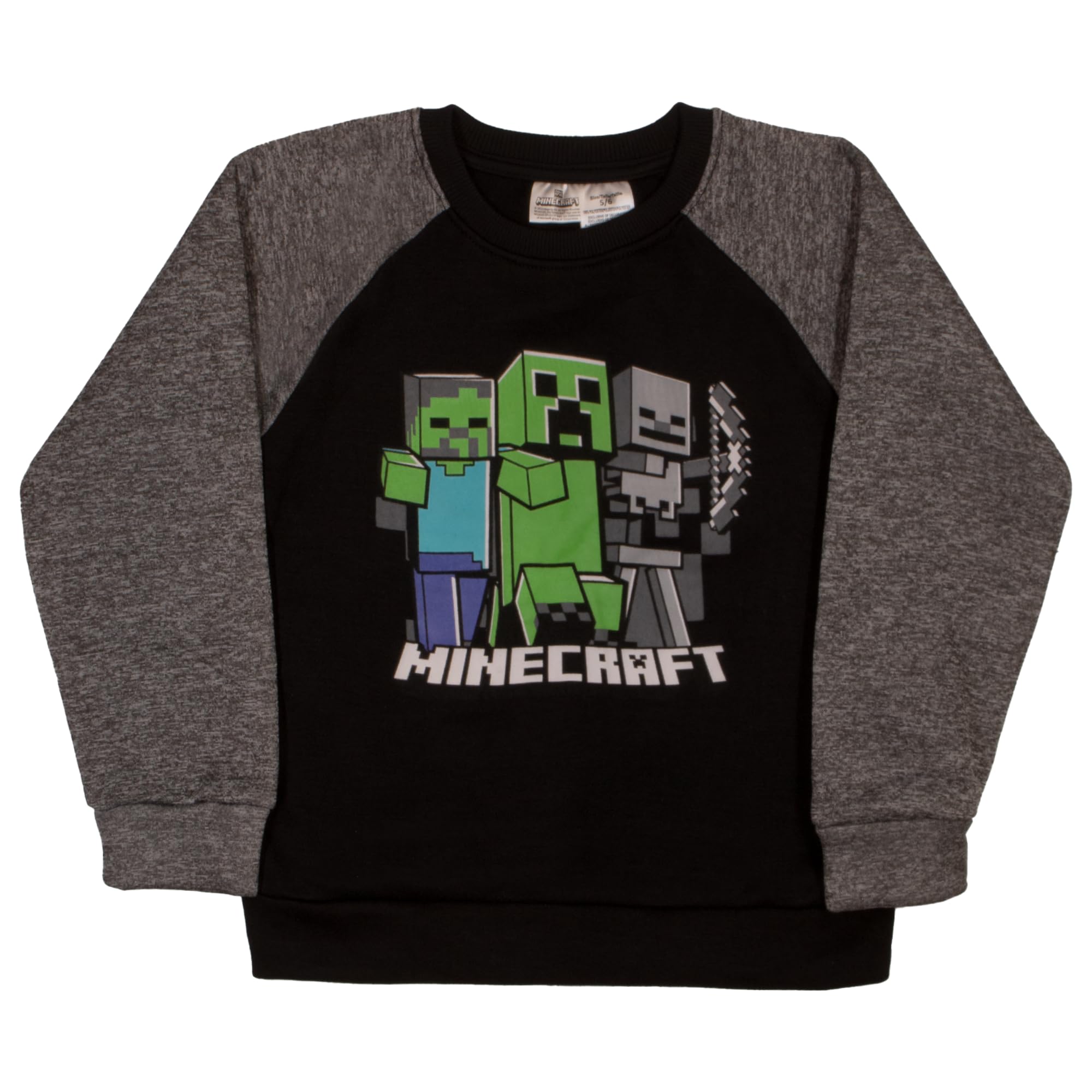 Minecraft Boys 3 Piece Fleece Pants Sets, Crew Neck Sweatshirt, T-Shirt, and Pants 3-Pack Bundle Set for Boys (Black/Blue, Size 7)