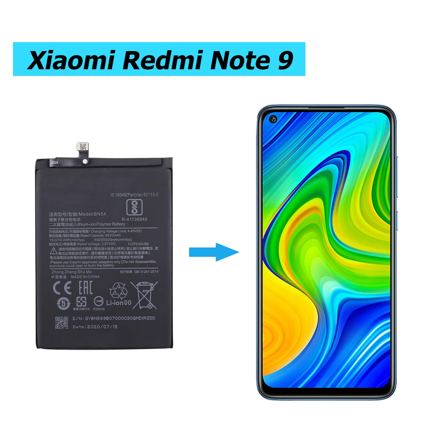 Vvsialeek BN54 Replacement Battery Compatible with Mi Mi redmi Note 9 M2003J15SC M2003J15SG Redmi 9 Poco m2 with Toolkit