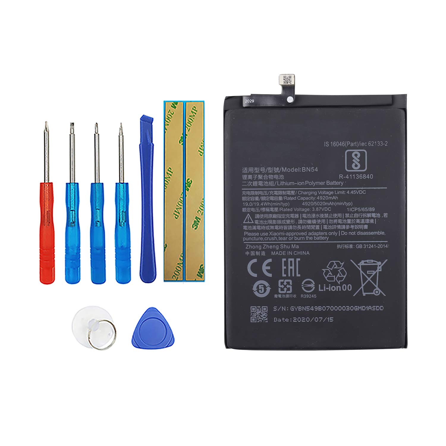Vvsialeek BN54 Replacement Battery Compatible with Mi Mi redmi Note 9 M2003J15SC M2003J15SG Redmi 9 Poco m2 with Toolkit
