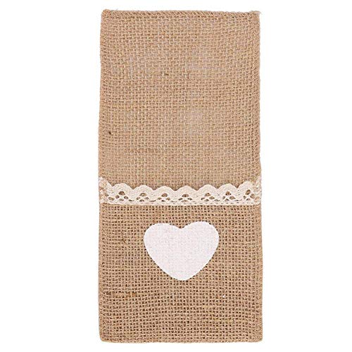atural Burlap Tableware Utensil Holders Burlap Lace Silverware Holder Fork Bag Cutlery Pocket Natural Burlap Lace Pouch Utensil Holders Rustic Decorations For Wedding Party(Heart-Shaped)