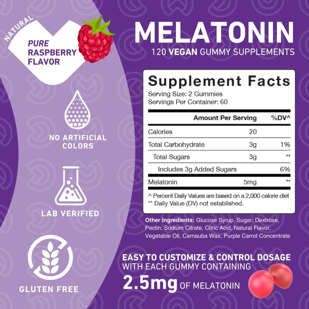 PUREFINITY Melatonin Gummies 5mg for Kids – Each Delicious Gummy is 2.5mg (2 Per Serving) for Easily Customizing Your Night, Gluten Free, Non-GMO, Vegan, 120 Count