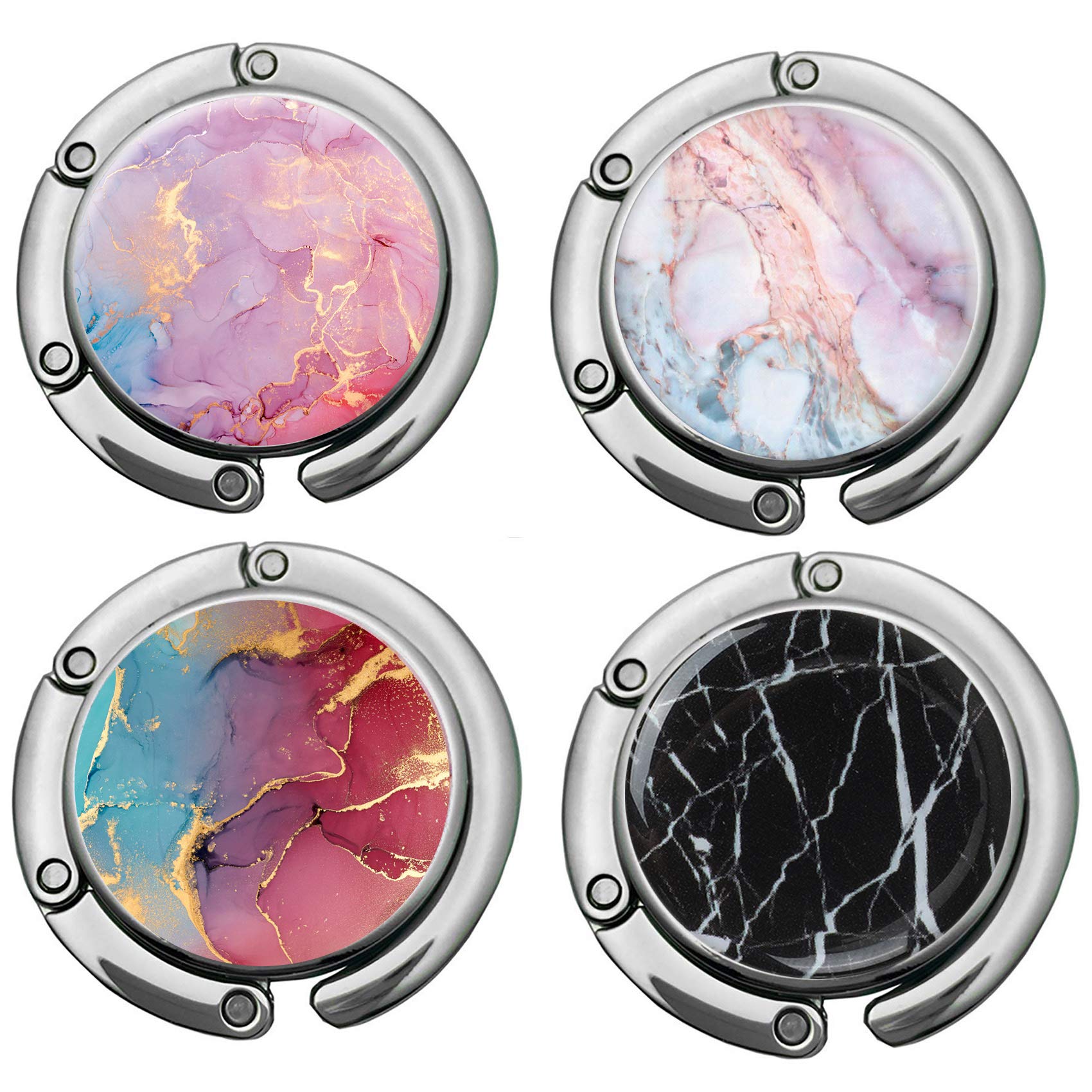 Foldable Purse Hook Womens Bag Table Hanger Collection Desk Hooks for Purse (4pack Pretty Marble Hook)
