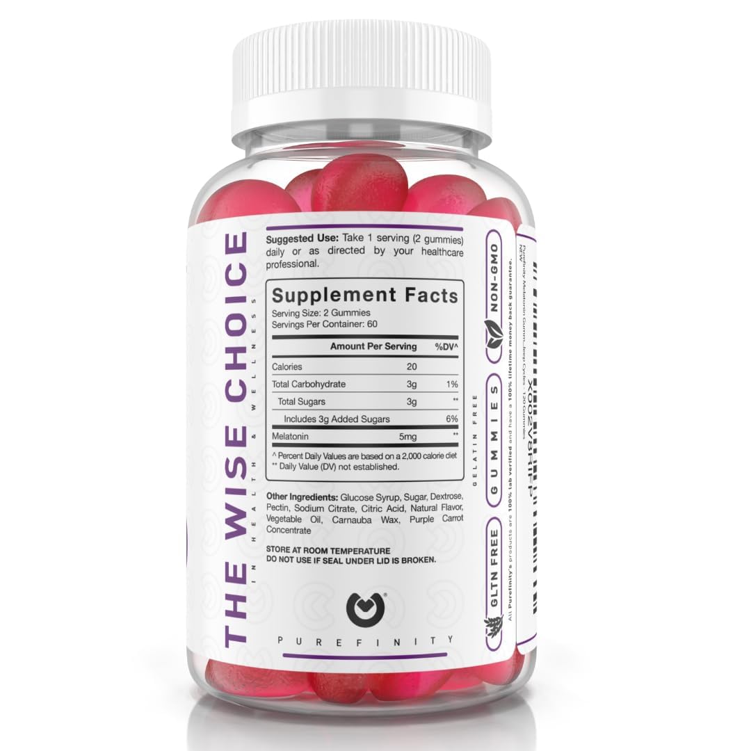 PUREFINITY Melatonin Gummies 5mg for Kids – Each Delicious Gummy is 2.5mg (2 Per Serving) for Easily Customizing Your Night, Gluten Free, Non-GMO, Vegan, 120 Count