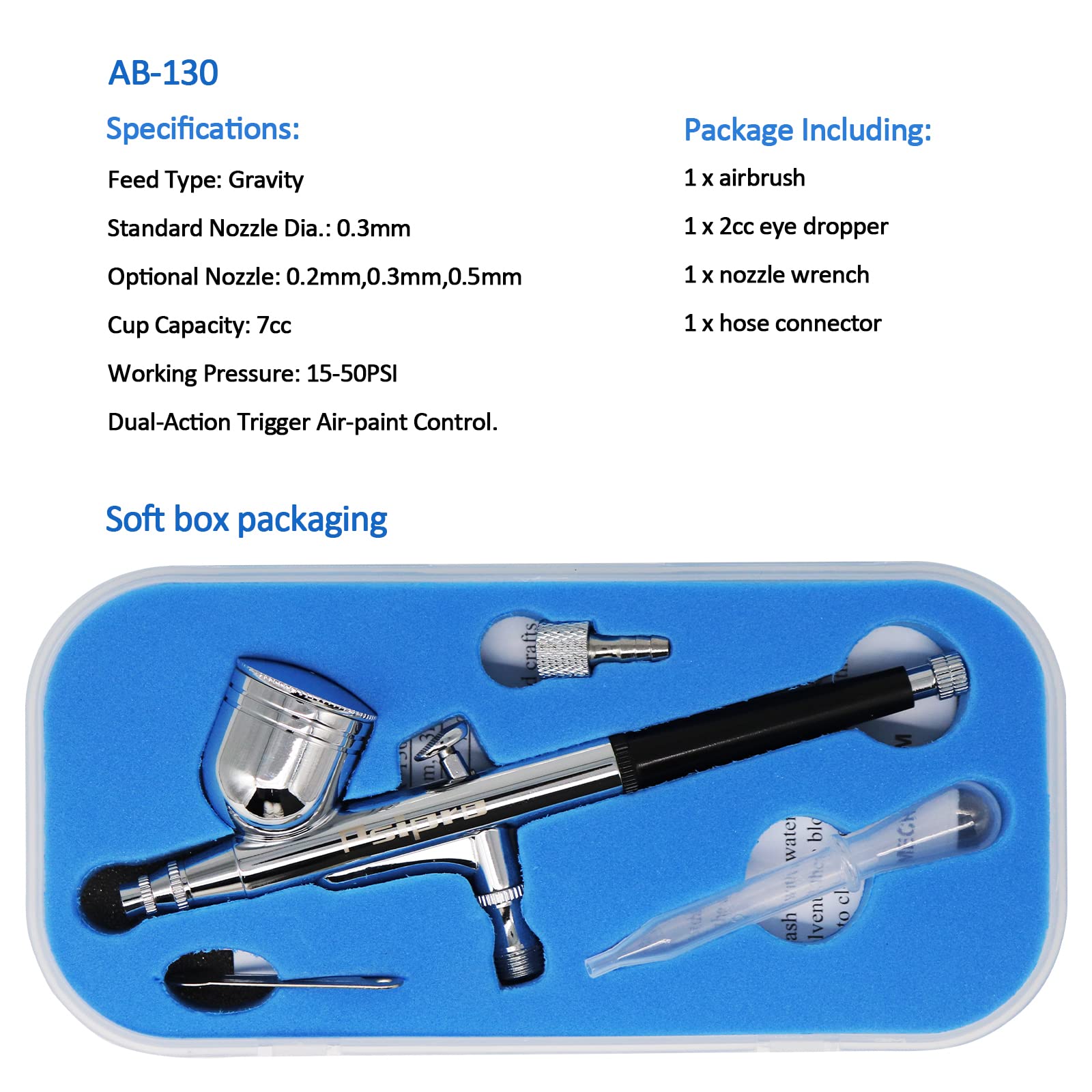 Psipro Mini Airbrush Kit Black Dual-Action Air Brush Gravity Feed Airbrush for Makeup Art Craft Nails Cake Decorating Modeling Tool with Airbrush Cleaning Set