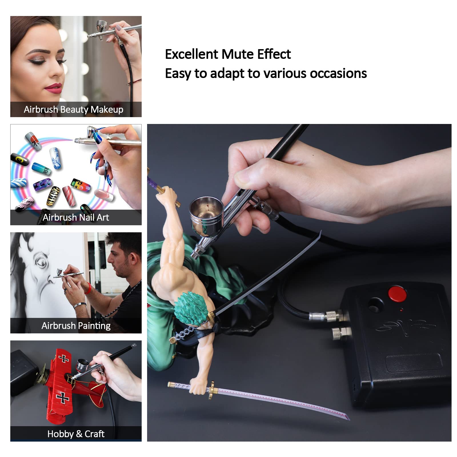 Psipro Mini Airbrush Kit Black Dual-Action Air Brush Gravity Feed Airbrush for Makeup Art Craft Nails Cake Decorating Modeling Tool with Airbrush Cleaning Set